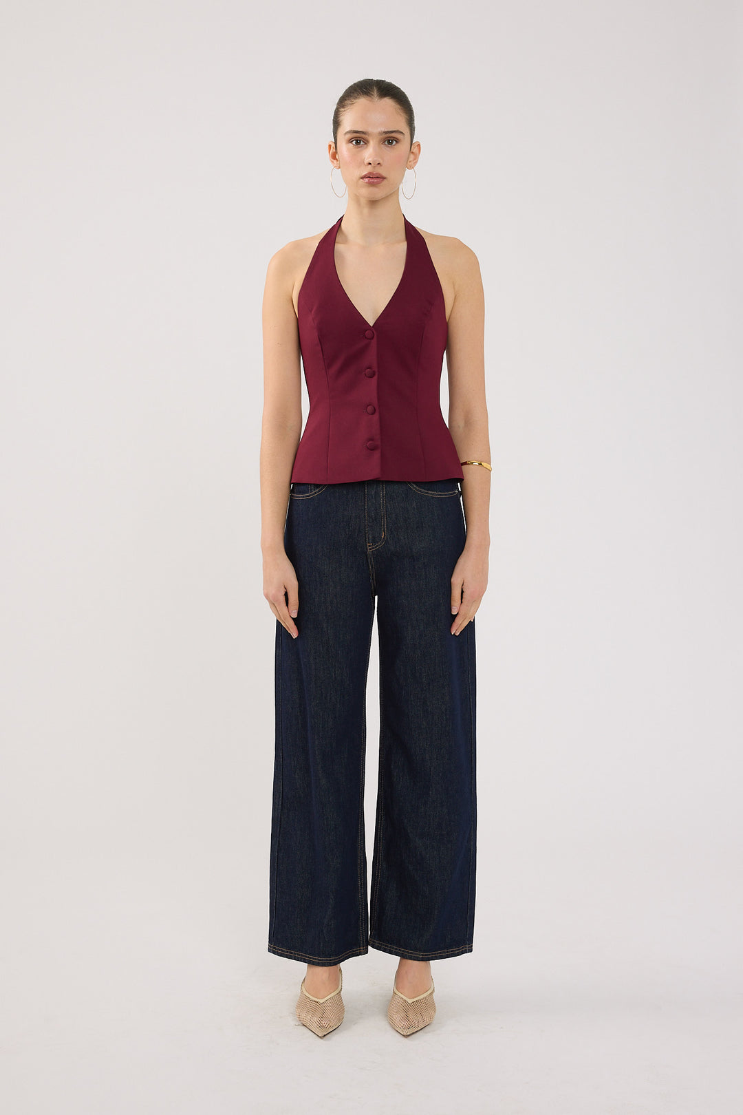 Perfect Stranger Luca Halter Tailored Vest Burgundy