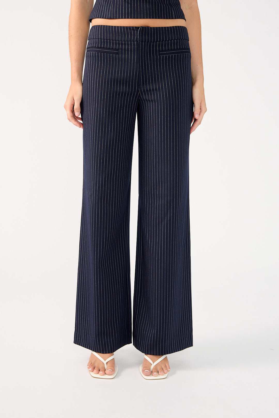 Perfect Stranger Odessa Pinstripe Mid Rise Tailored Pant Navy Pinstrip