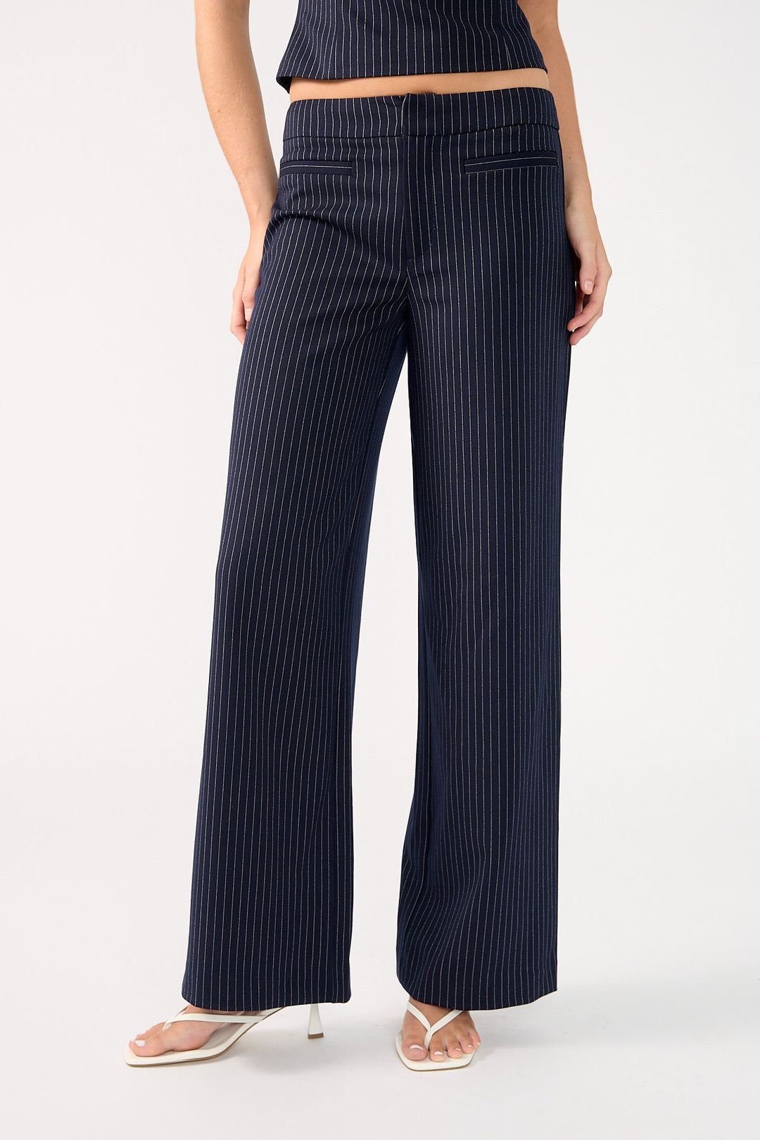Perfect Stranger Odessa Pinstripe Mid Rise Tailored Pant Navy Pinstrip