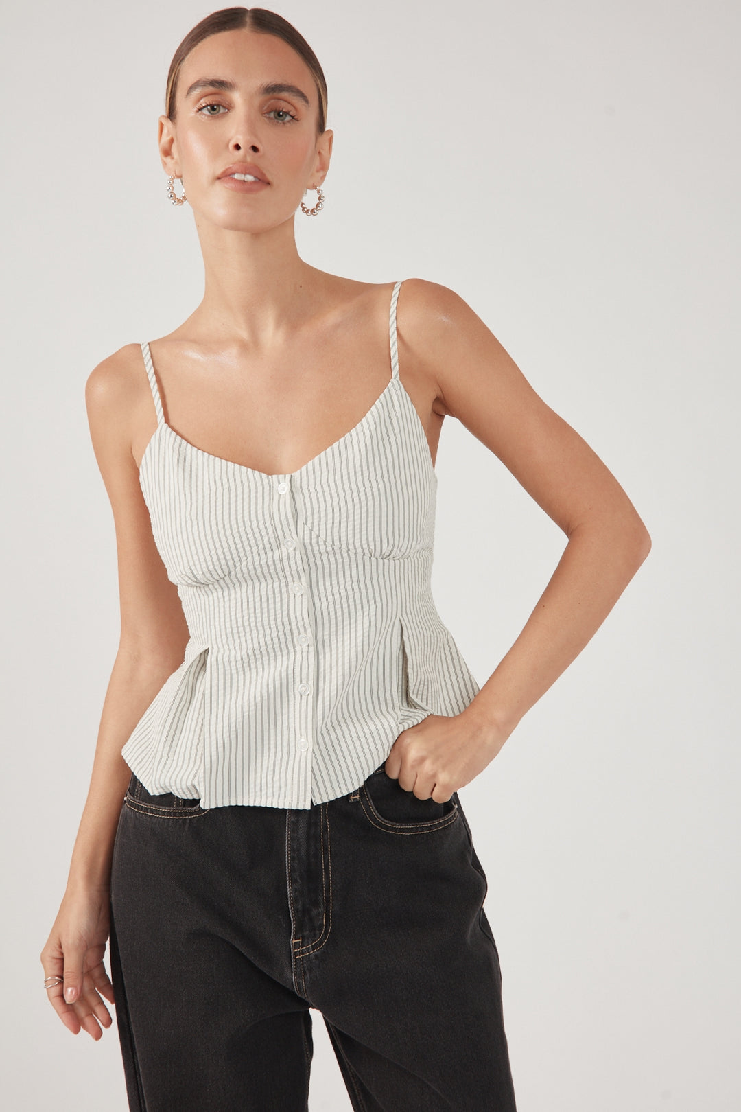 Perfect Stranger Devin Peplum Top Black Stripe