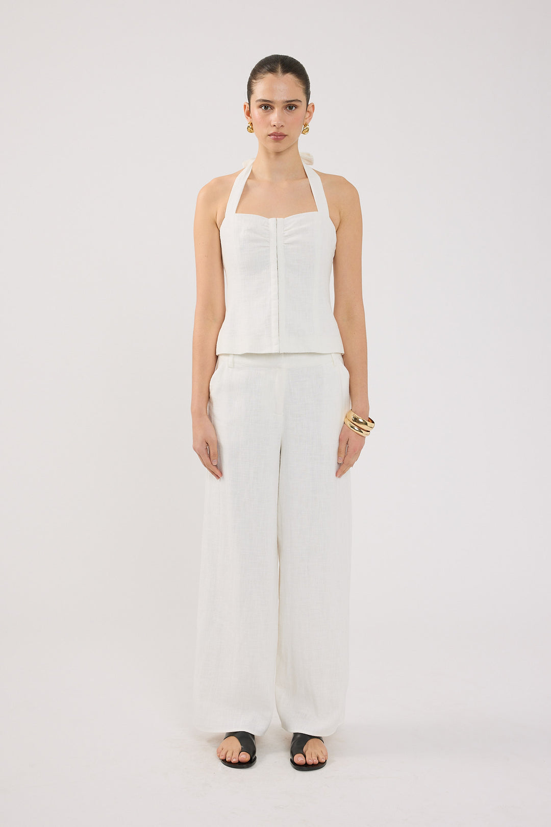 Perfect Stranger Menorca Linen Gathered Halter Top White